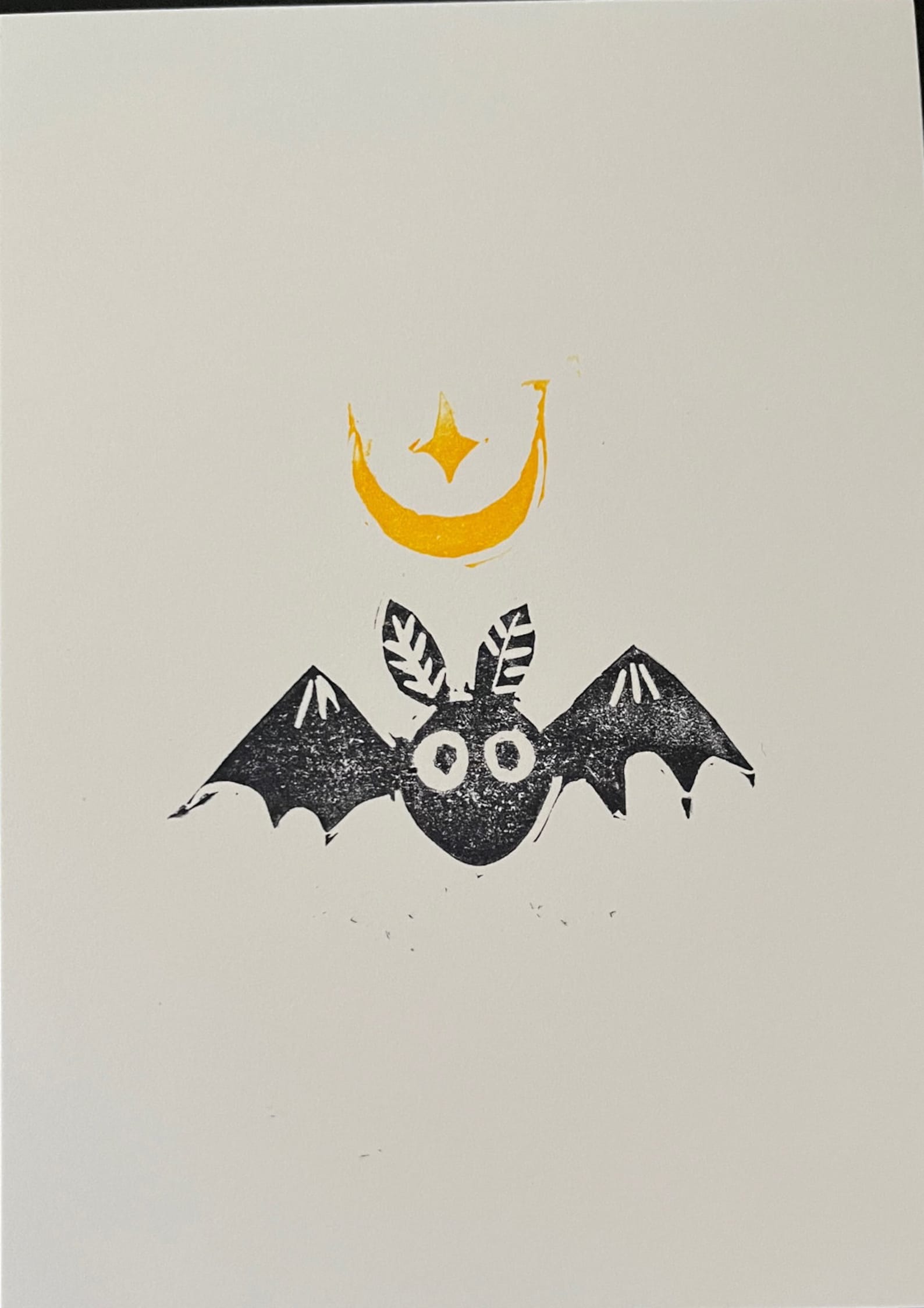 Art Gift-linocut of a Bat-mini Print-kawaii - Etsy