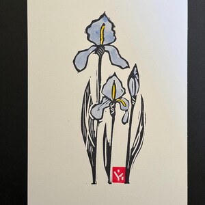 Iris Linocut Print- Watercolor Painting -hand Printed and Painted ...