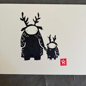Forest Creatures-small Linocut-unique Art - Etsy