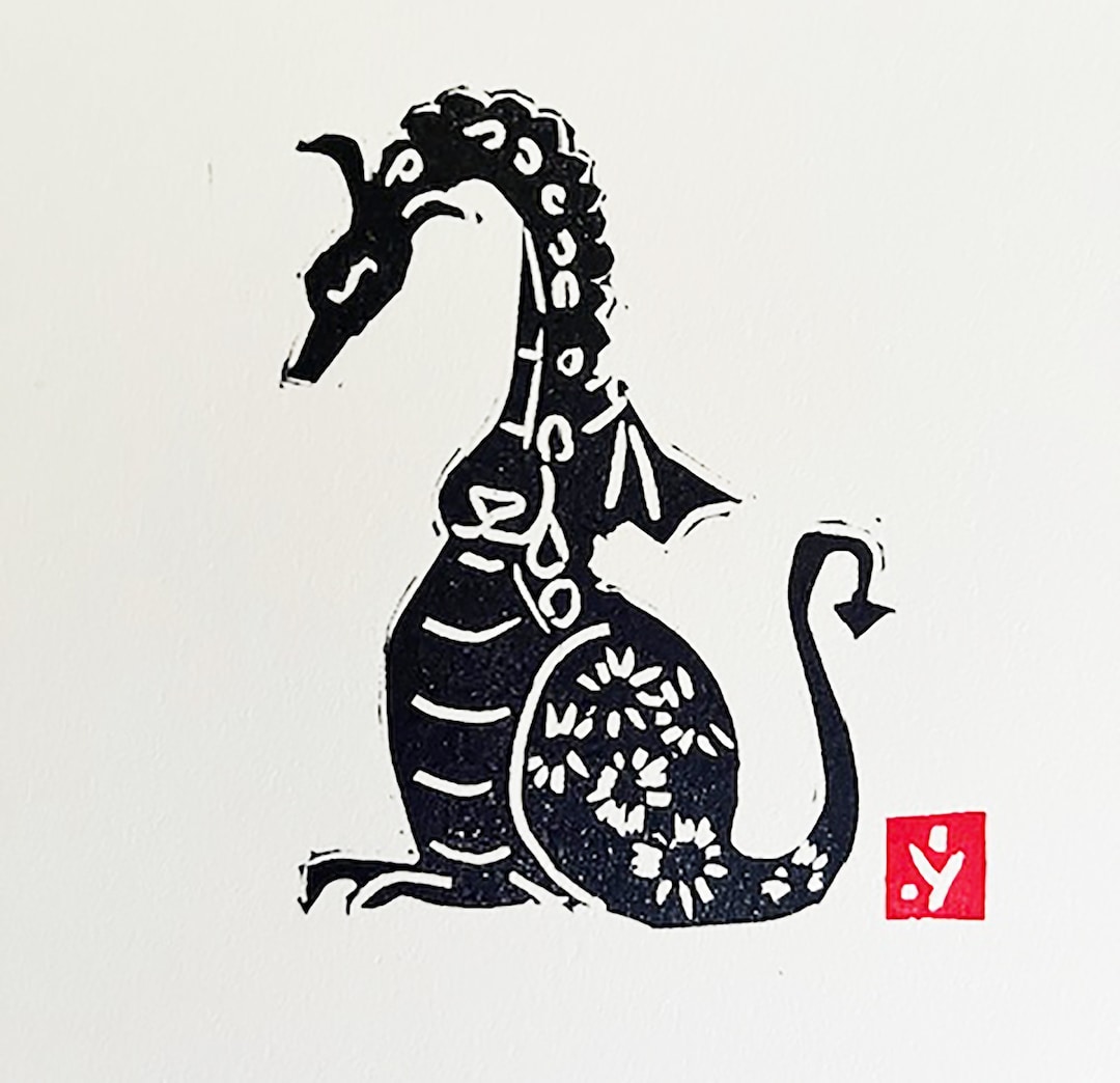 Dragon Linocut Print-year of the Dragon Art - Etsy