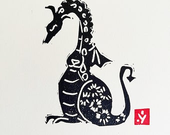 Castle and Dragon Linocut Print - Etsy
