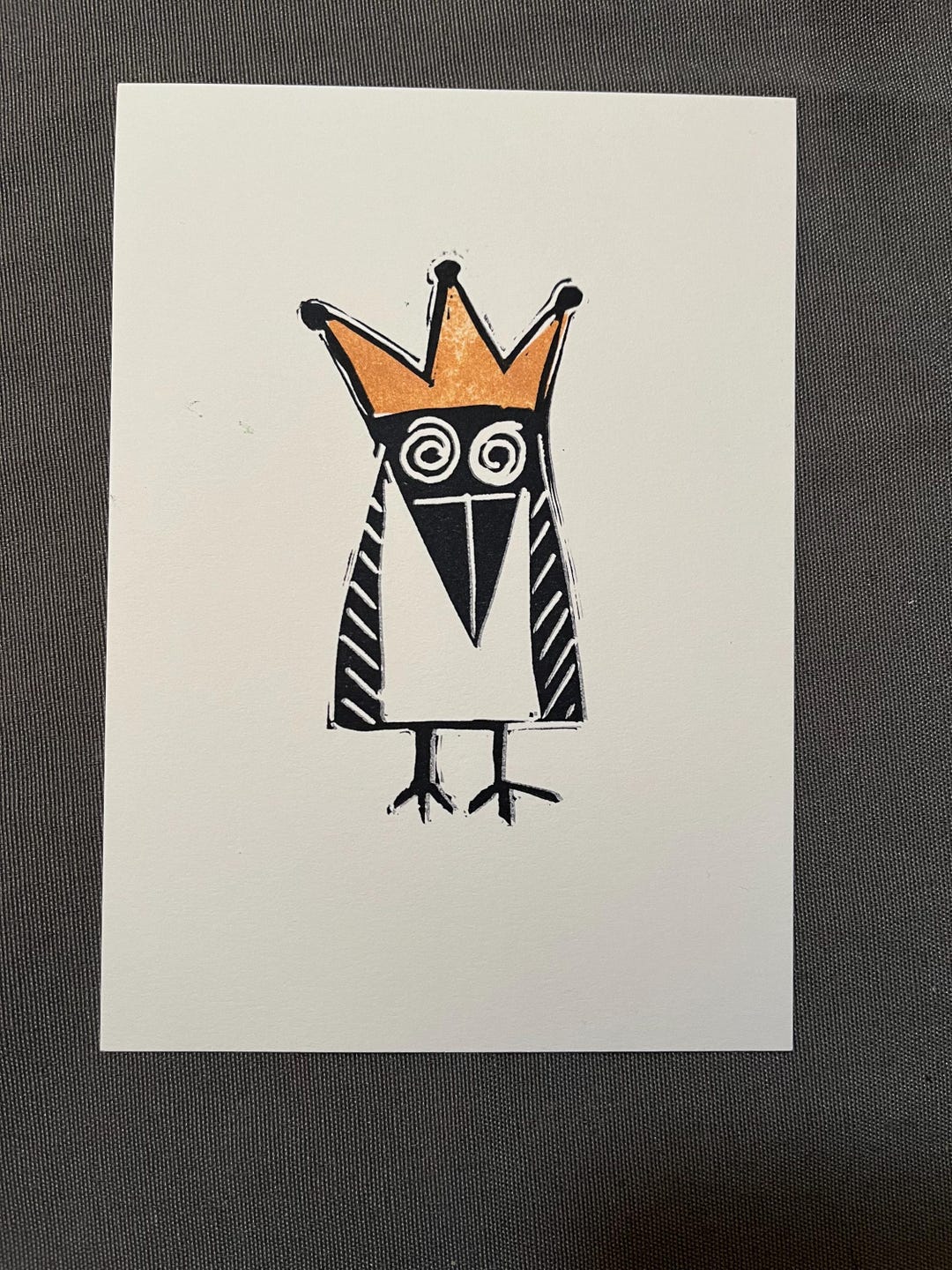 King Bird Linocut Print-funny Bird Art - Etsy