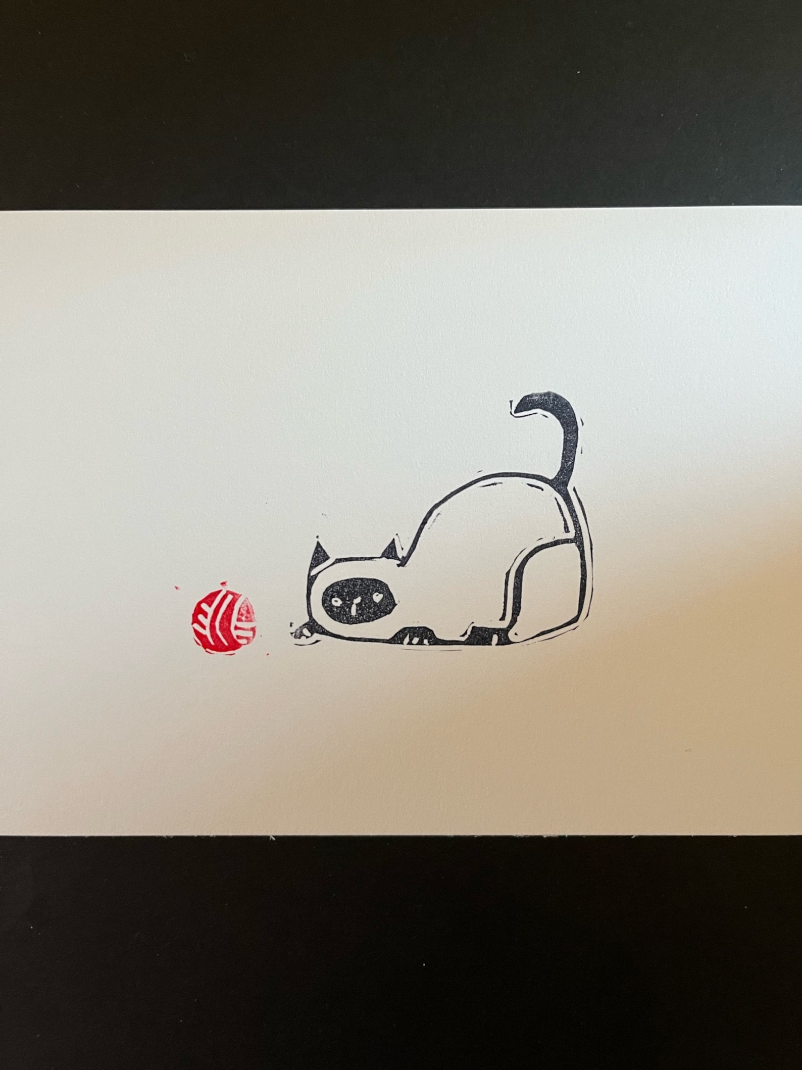 Siamese Cat and Red Ball Linoleum Block Print - Etsy