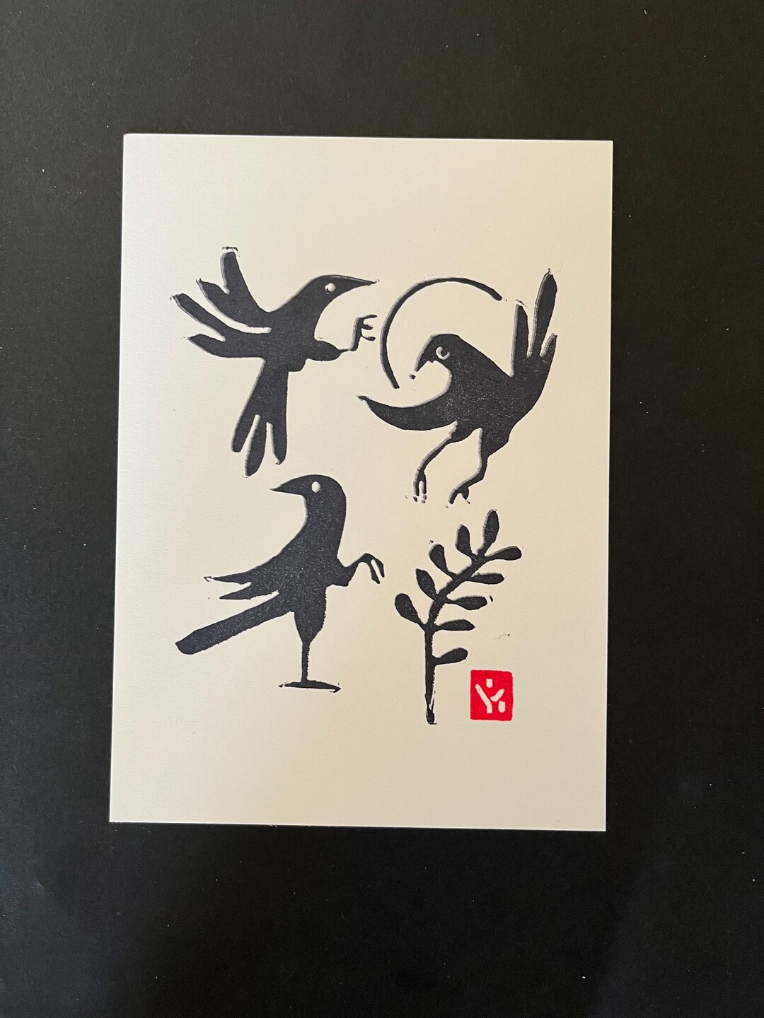 Dancing Crows-linoleum Block Print-original Handmade and Printed Wall ...