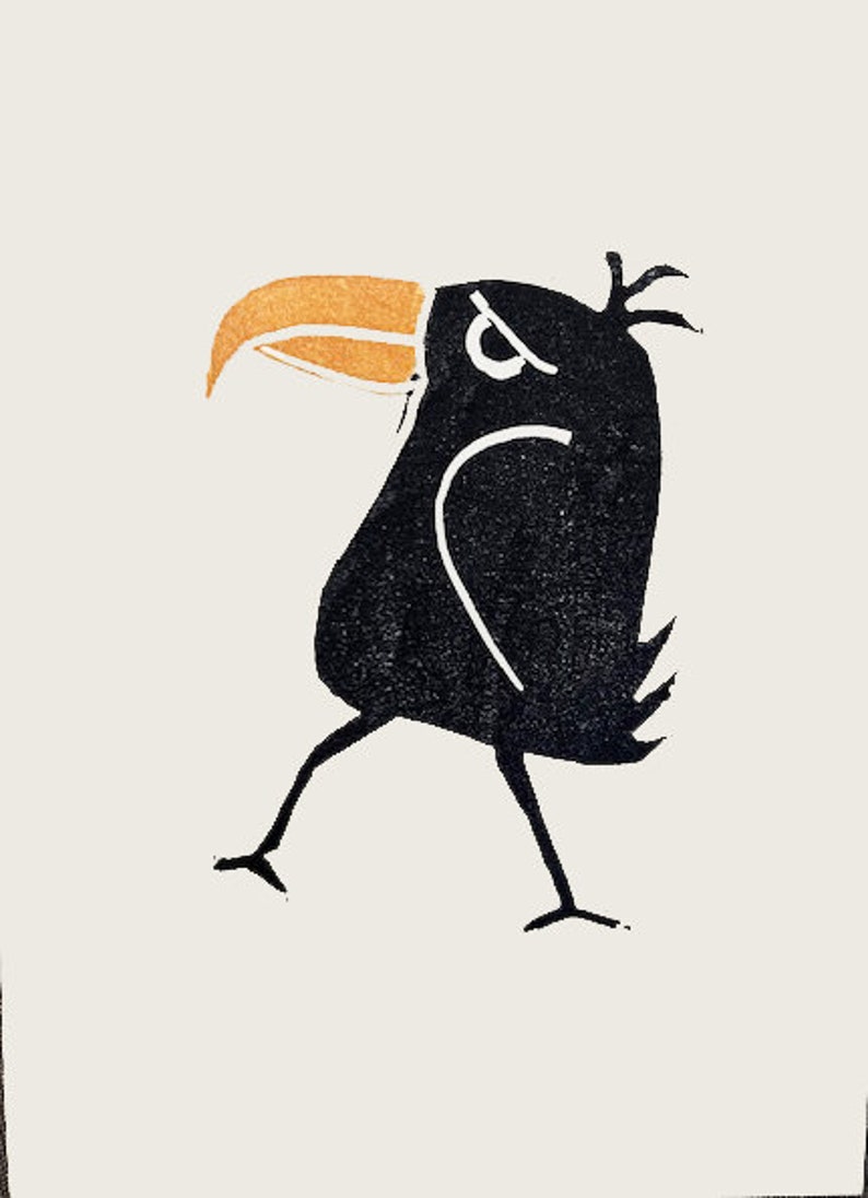 Hip Crow With a Swagger-small Linocut-original Art - Etsy