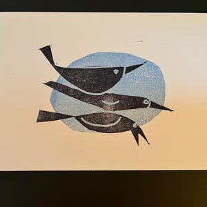 Flying Crows Linoleum Block Print - Etsy