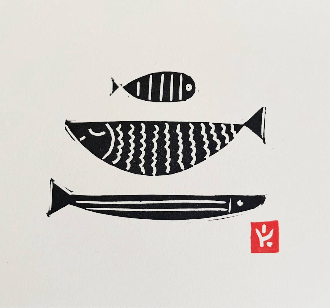 Fish Linocut Print - Etsy