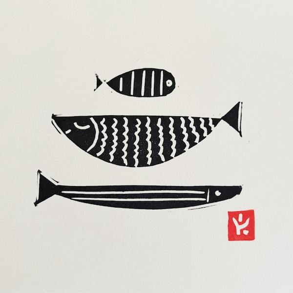 Fish Linocut - Etsy