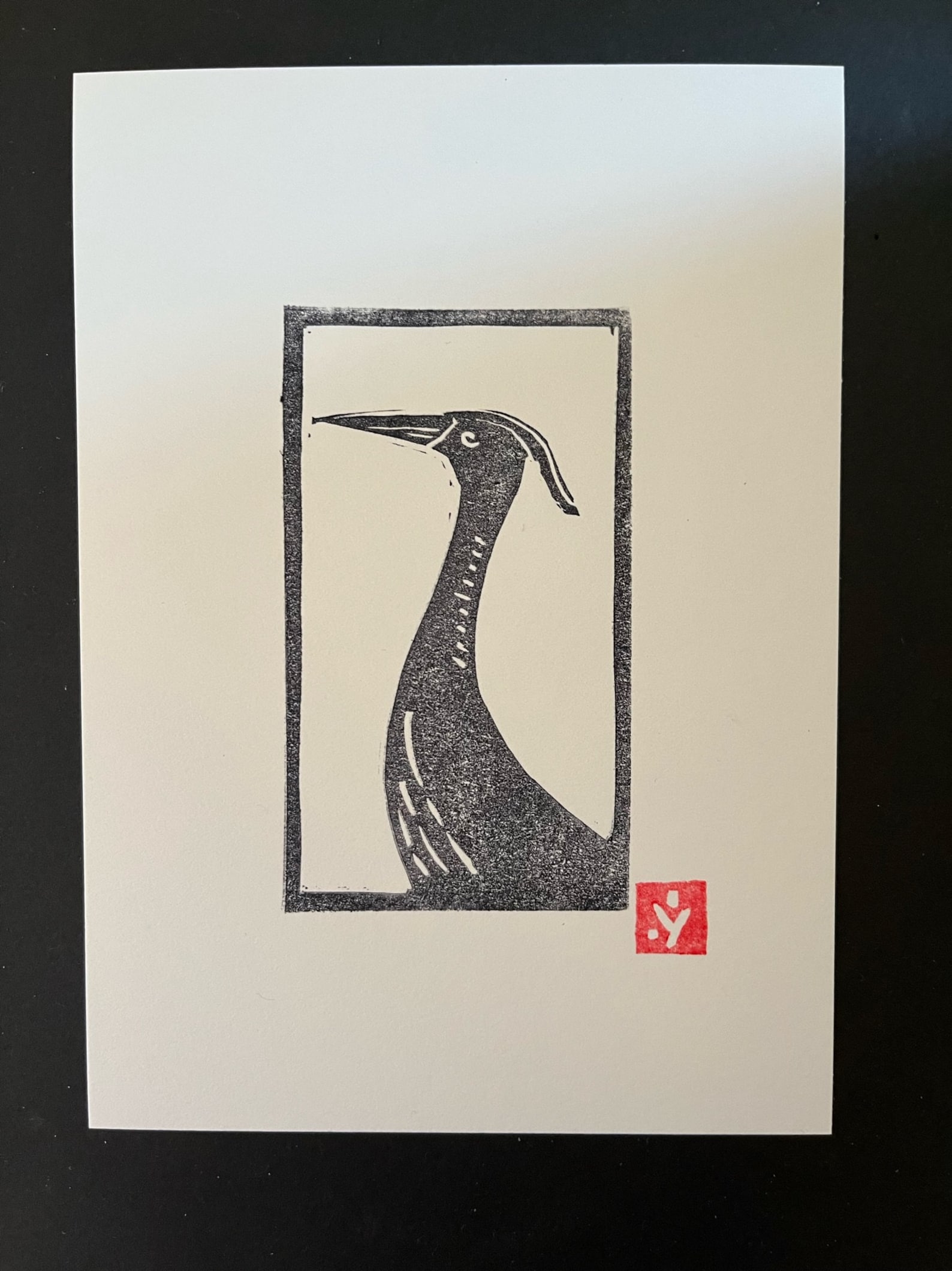 Heron Lino Block Print-small Linocut - Etsy
