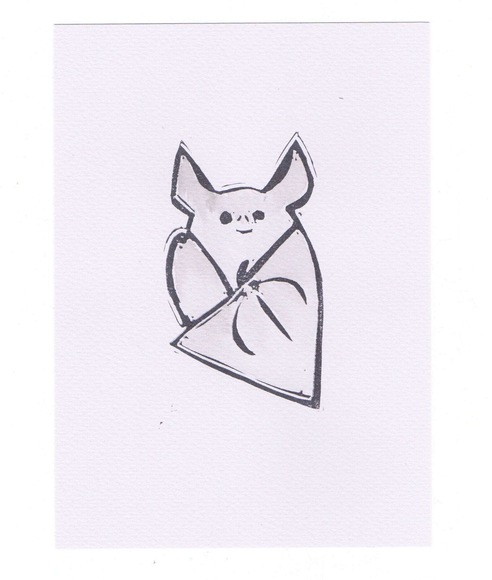 Art Gift-linocut of a Bat-mini Print-kawaii - Etsy