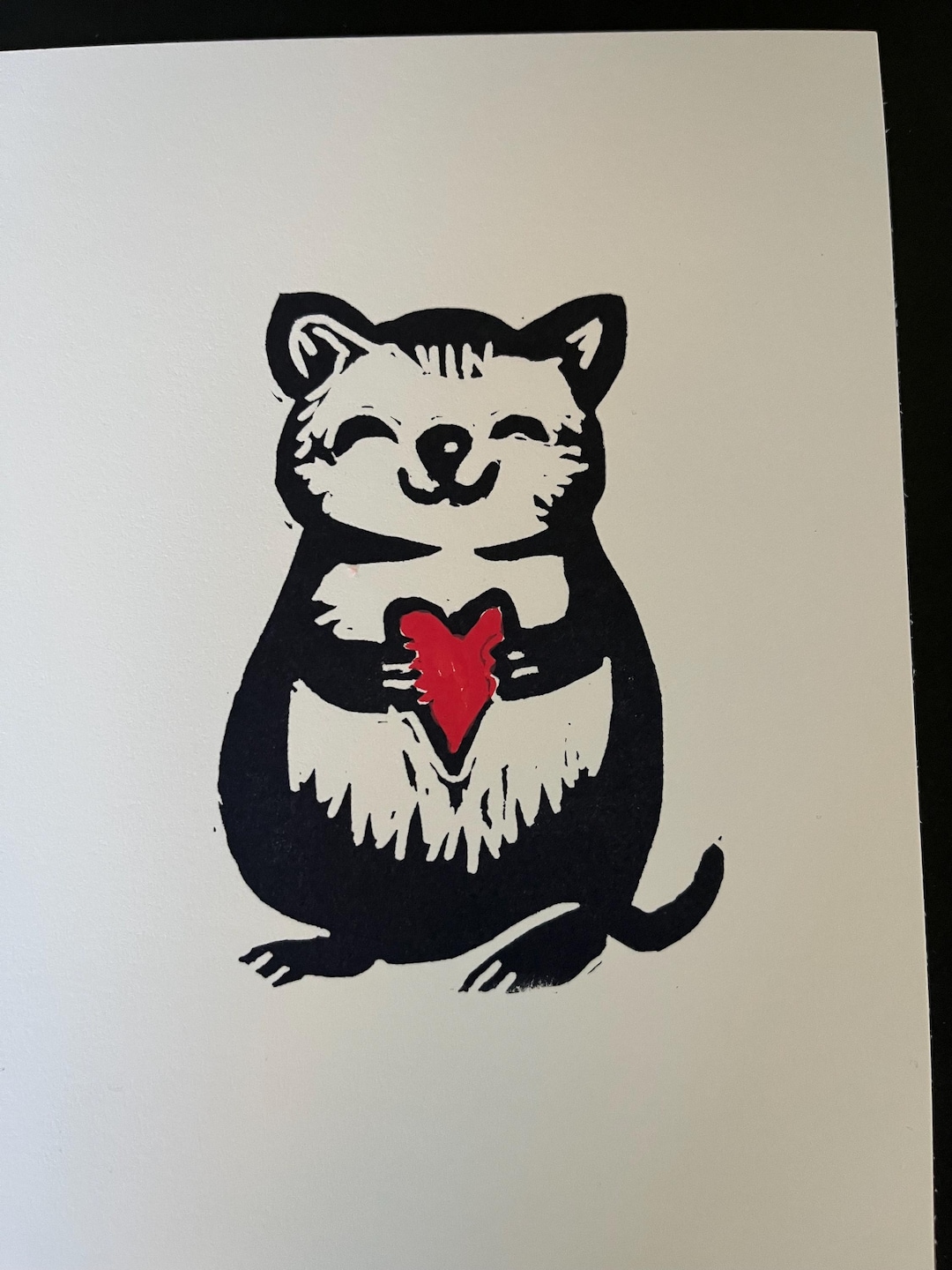 Quokka Holding Heart Linocut Print, Australian Animal Art - Etsy