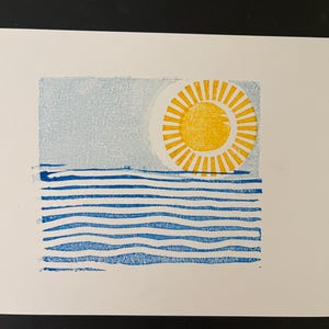 Sun and Sea-hand Carved Small Linocut - Etsy