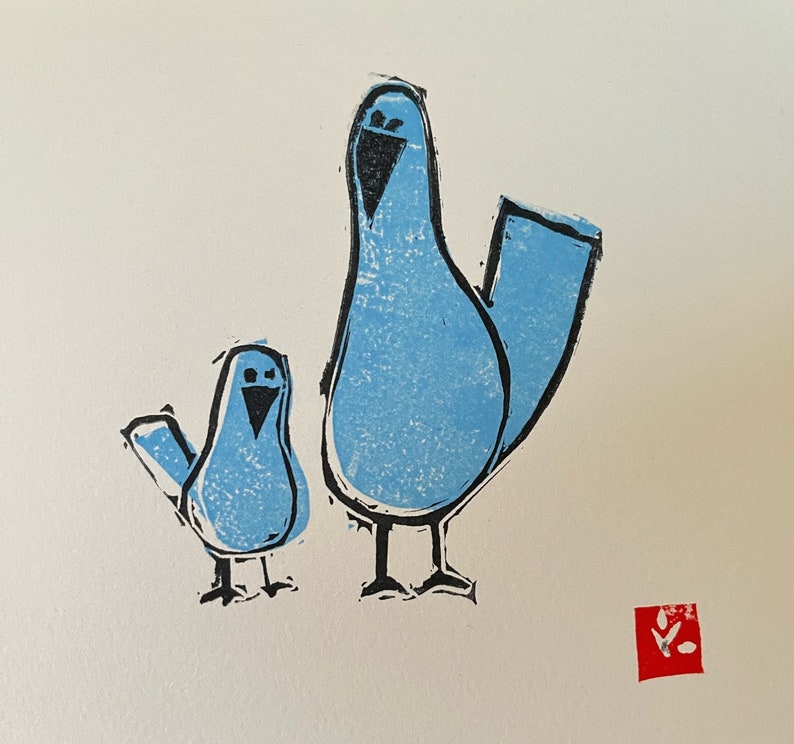 Blue Birds Print-linoleum Block Print - Etsy