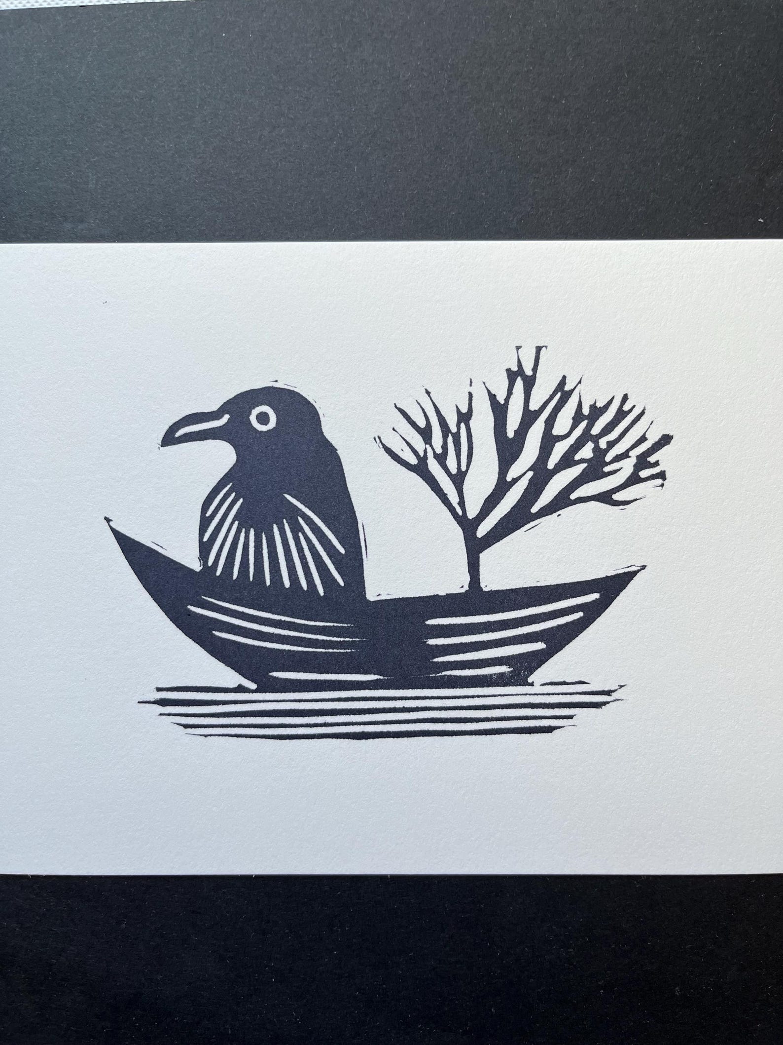 Crow in a Boat Linoleum Block Print-original Art Decor-affordable Wall ...