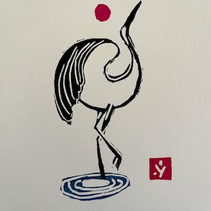 Crane Bird- Japanese Influence- Small Linocut - Etsy