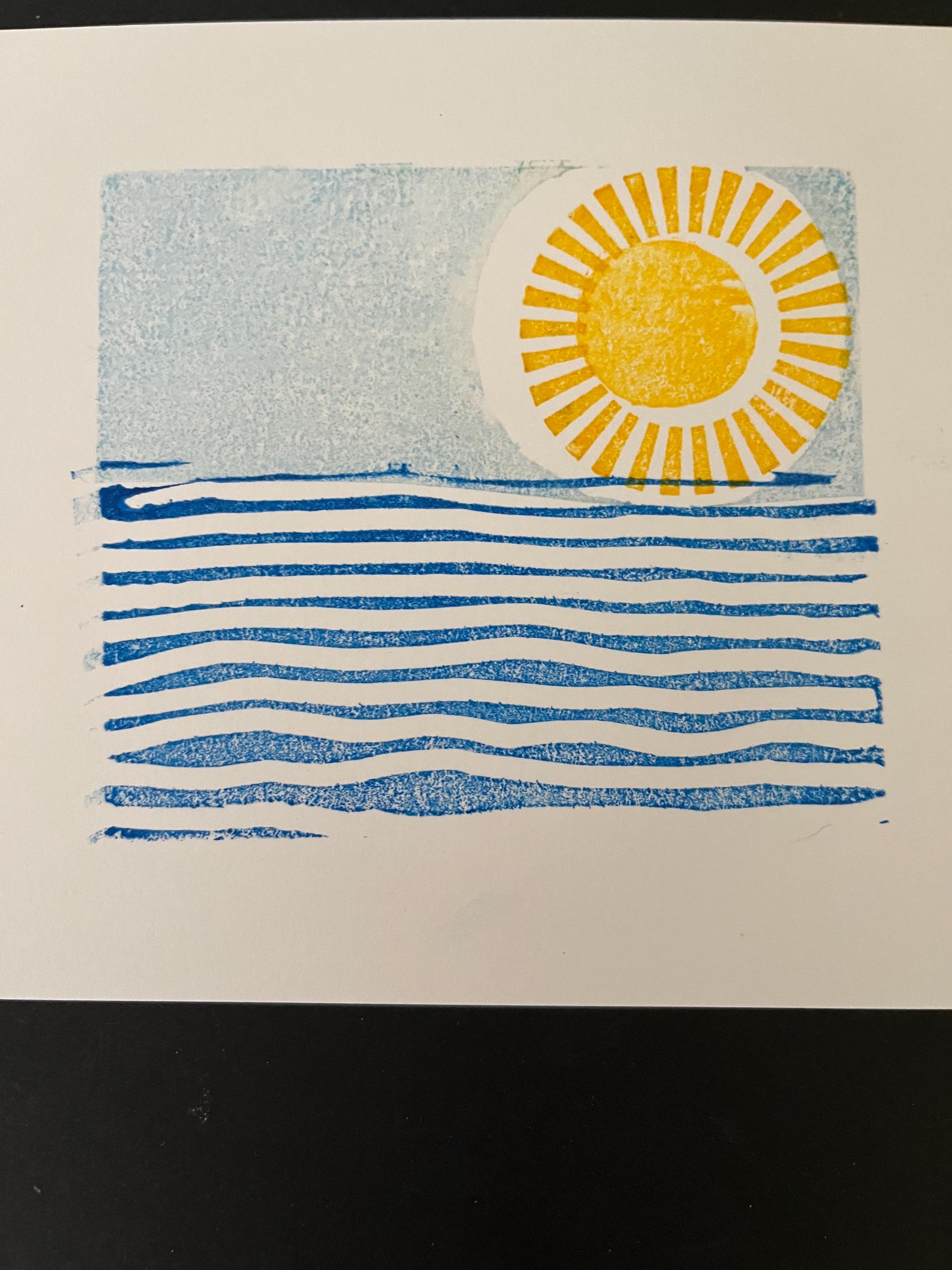 Sun and Sea-hand Carved Small Linocut - Etsy