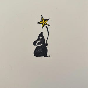 Tiny Linocut Print- Mouse and Star -original Art-handmade - Etsy