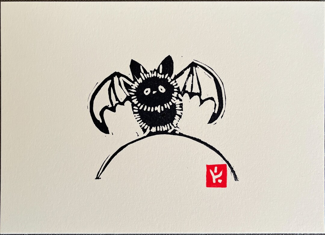 Bat- Cute Linocut Print- Limited Edition - Etsy