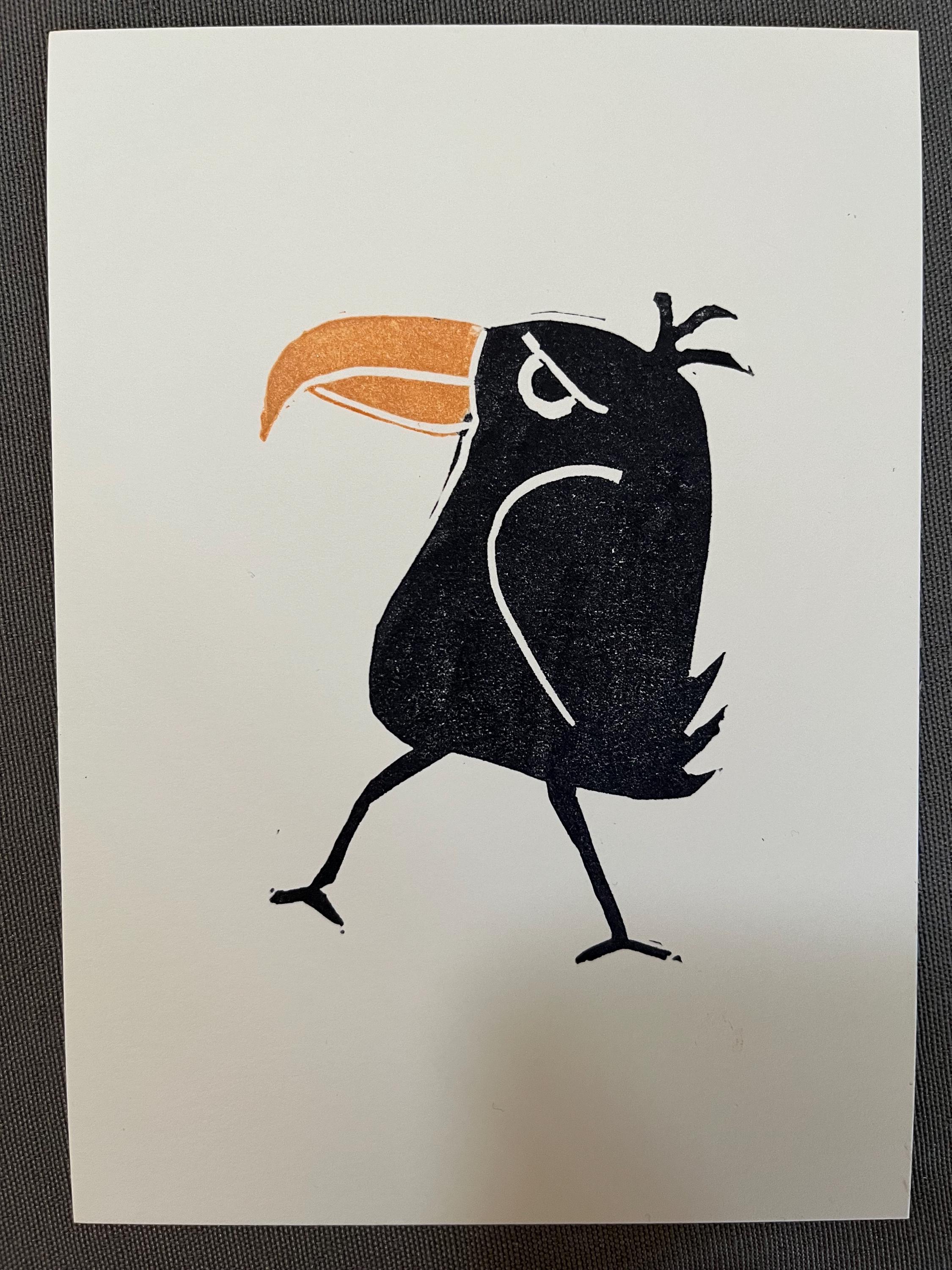 Hip Crow With a Swagger-small Linocut-original Art - Etsy