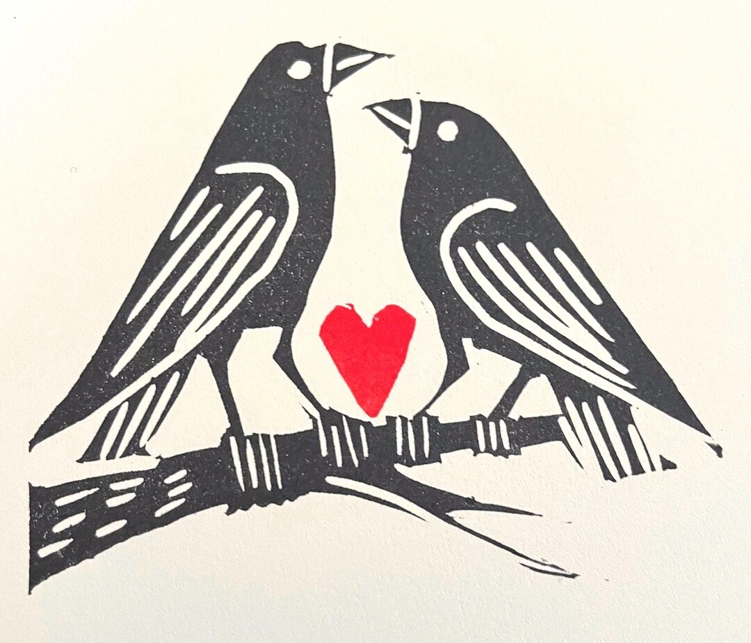 Two Crows Showing Love-lino Block Print- Linocut Art - Etsy