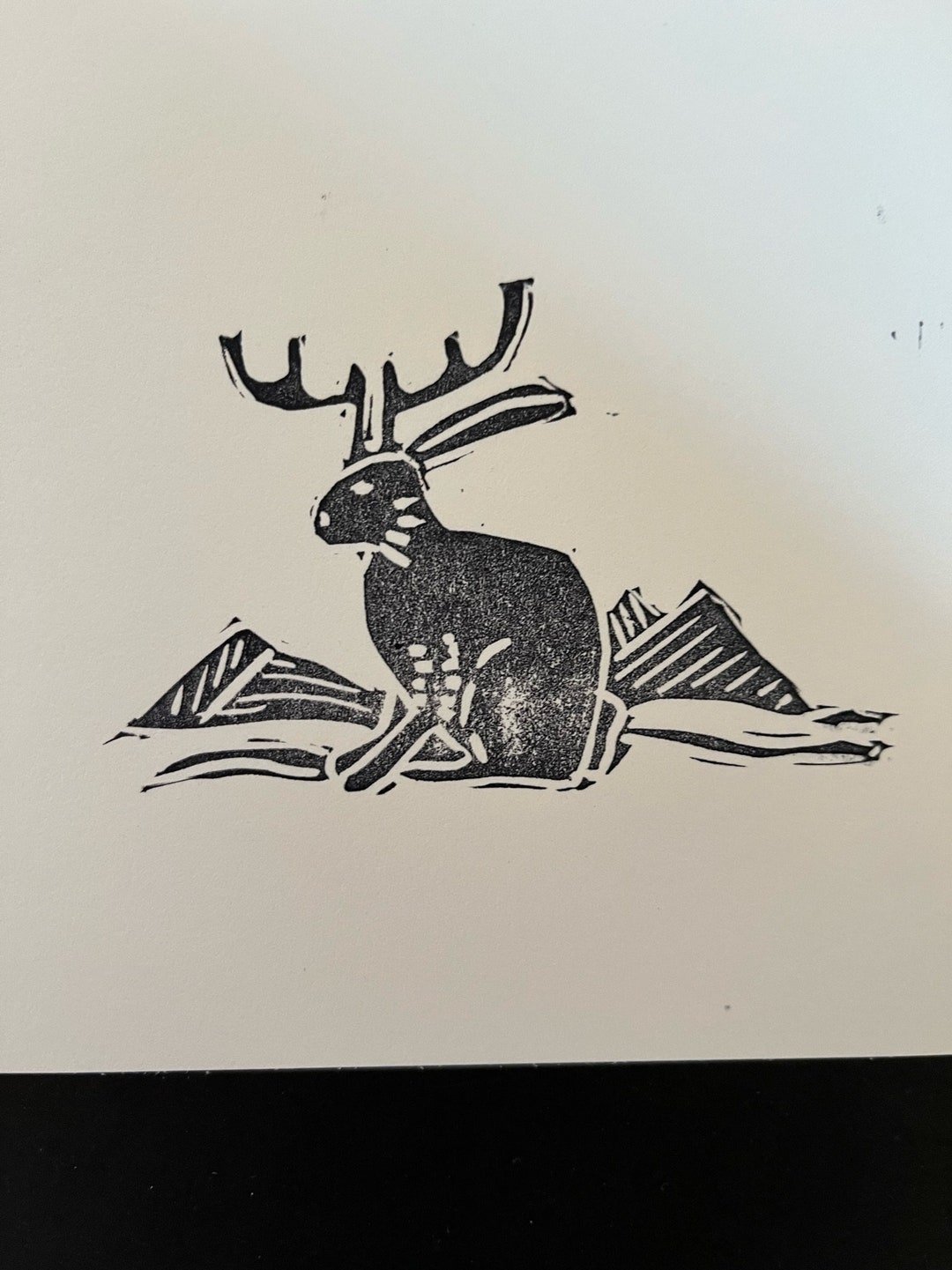 Jackalope Linocut-affordable Original Print - Etsy