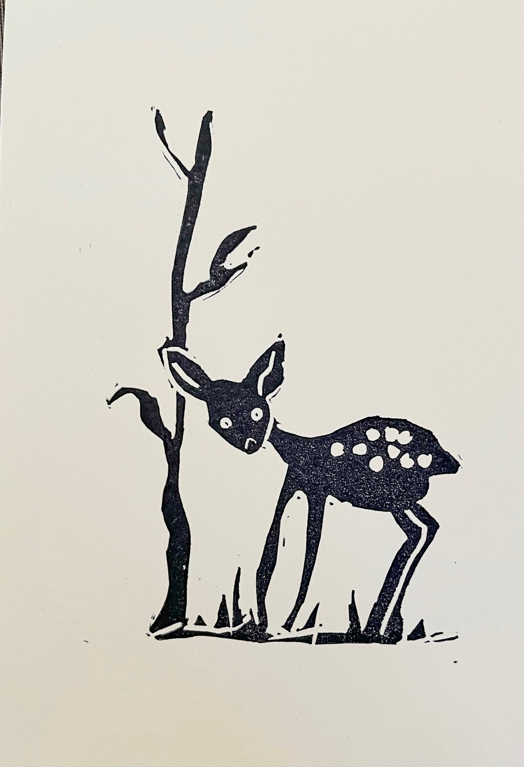 Deer in a Forest-linocut Print - Etsy