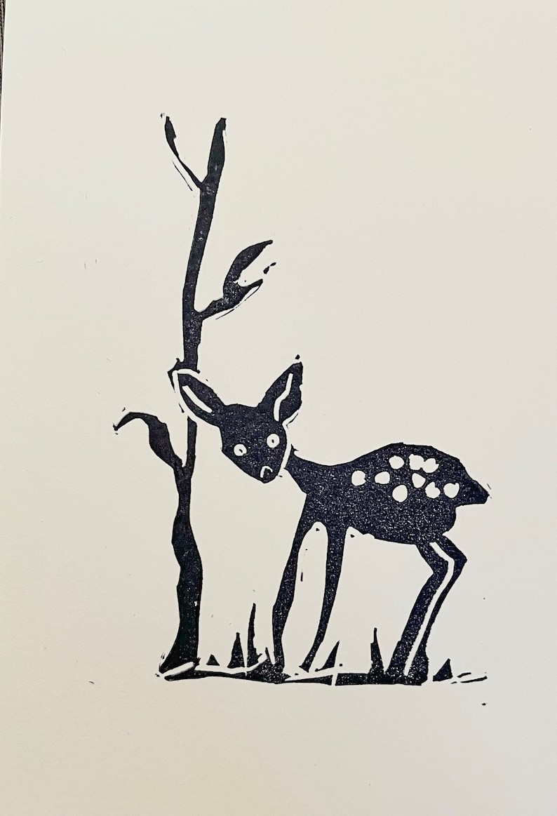 Deer in a Forest-linocut Print - Etsy