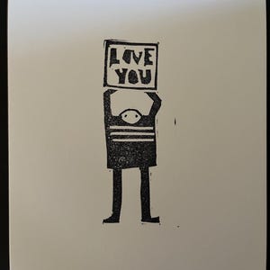Love U Linocut-cute Small Block Print - Etsy