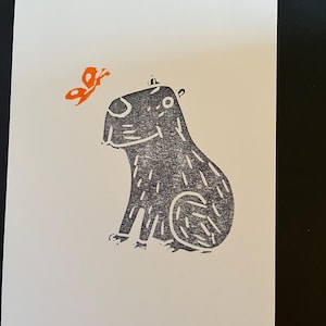 Happy Capybara Print-small Linocut - Etsy