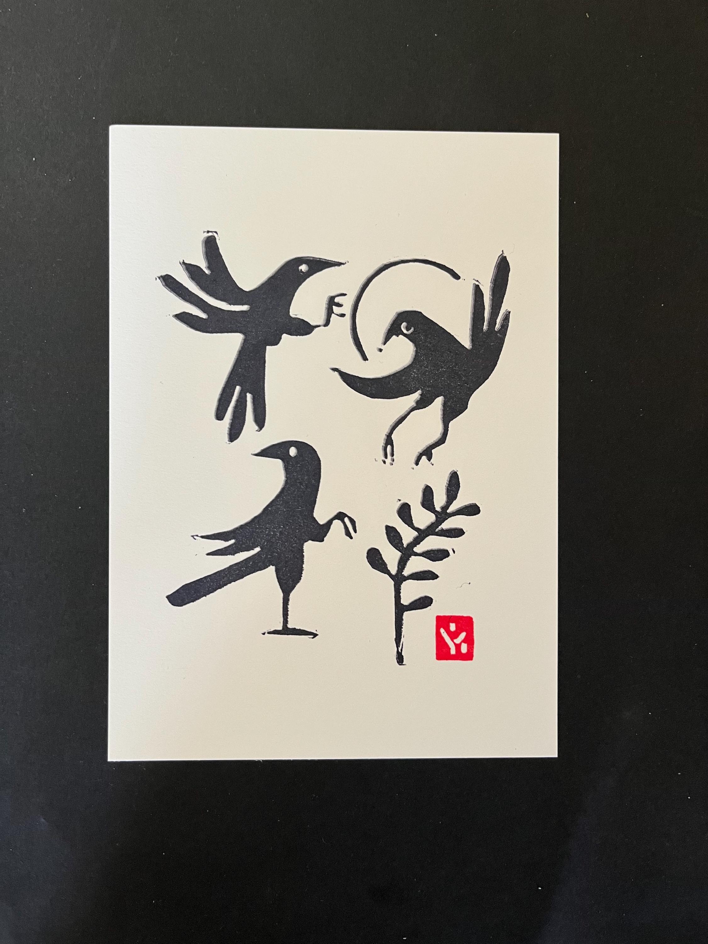 Dancing Crows-linoleum Block Print-original Handmade and Printed Wall ...