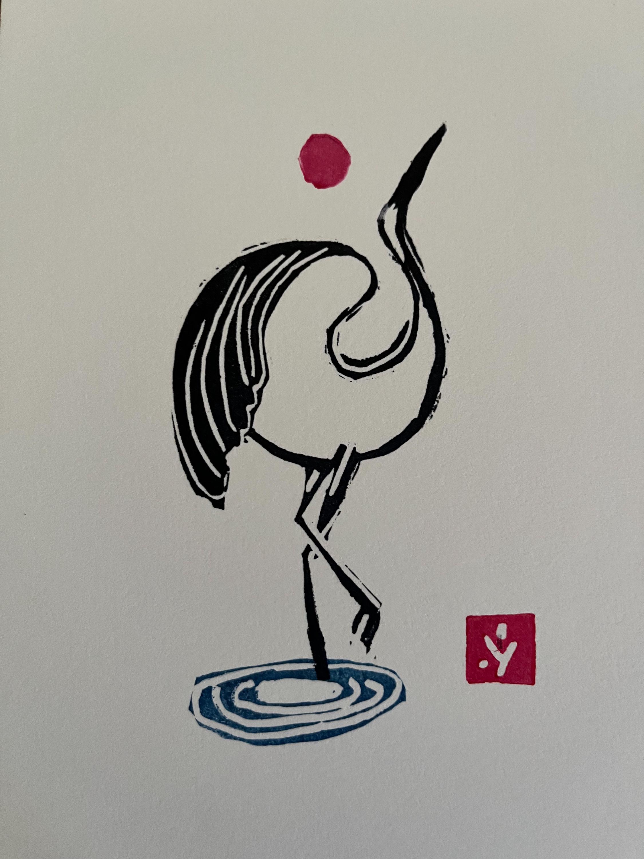 Crane Linocut Print-minimal Bird Wall Art - Etsy