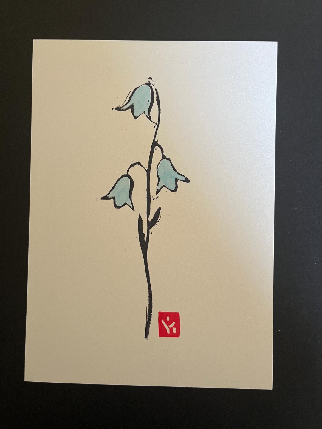 Bluebell Linocut Print- Watercolor Painting -hand Printed and Painted ...