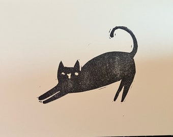 Garden Cat Block Print-small Linocut Handmade - Etsy