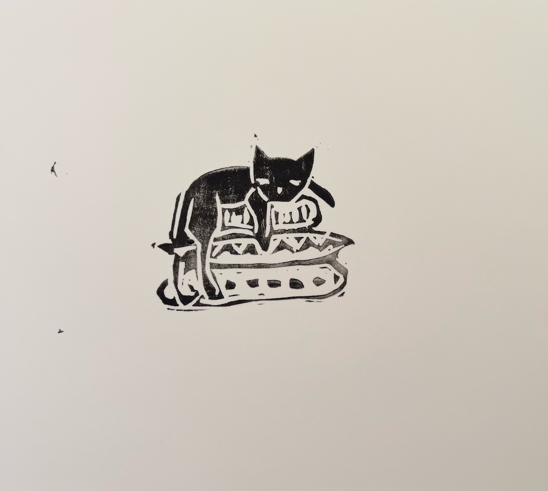 Cat Linoleum Block Print - Etsy