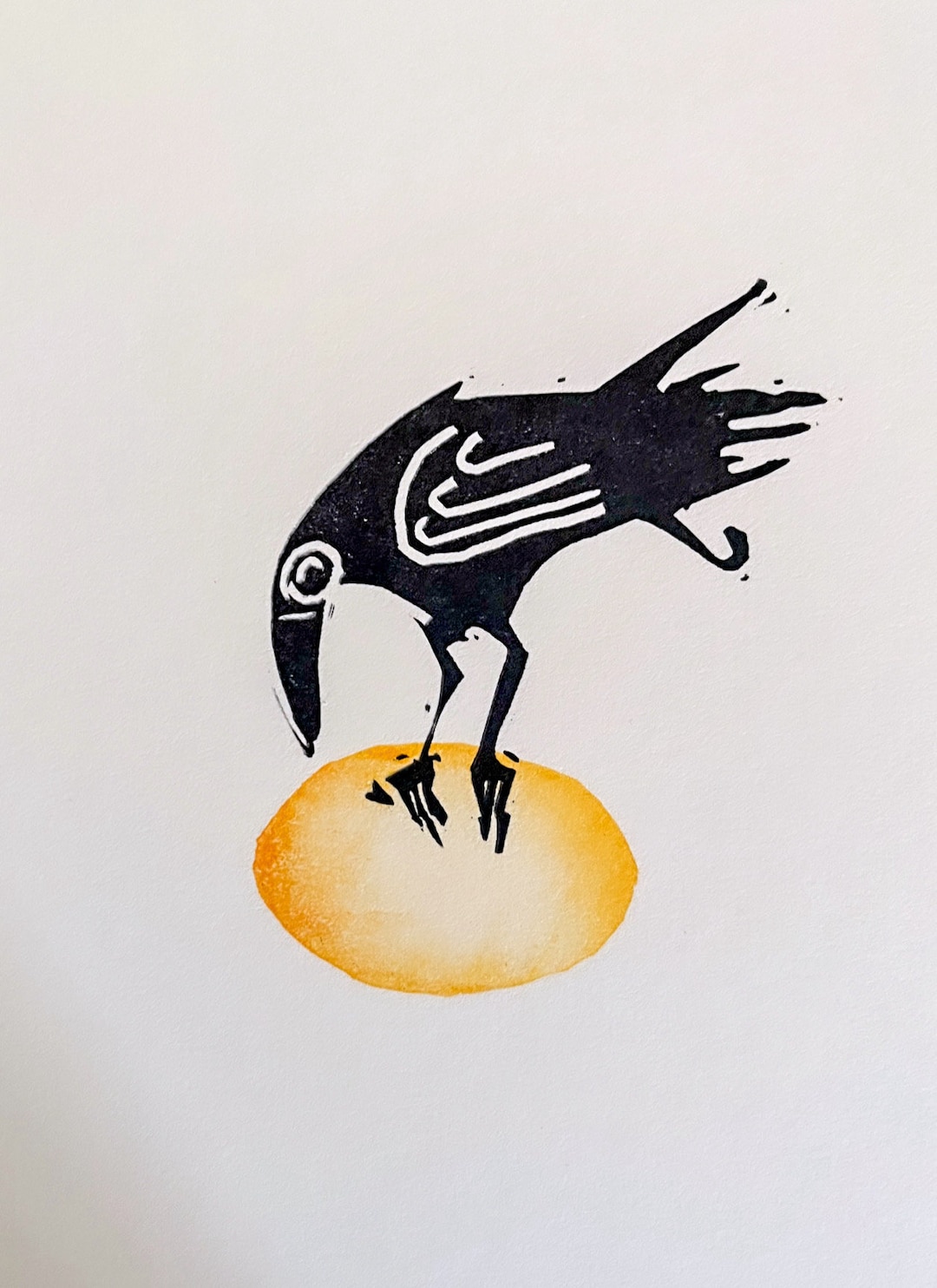 Crow With Egg- Limited Edition Linocut Print- Affordable Art - Etsy