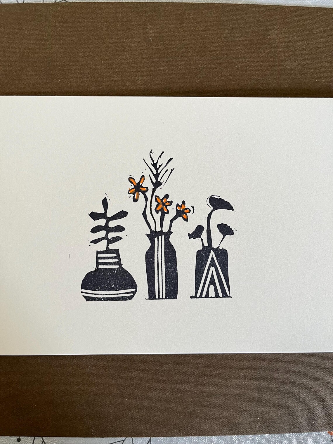 Three Flower Vases- Small Linocut Print-handcarved and Hand Printed - Etsy