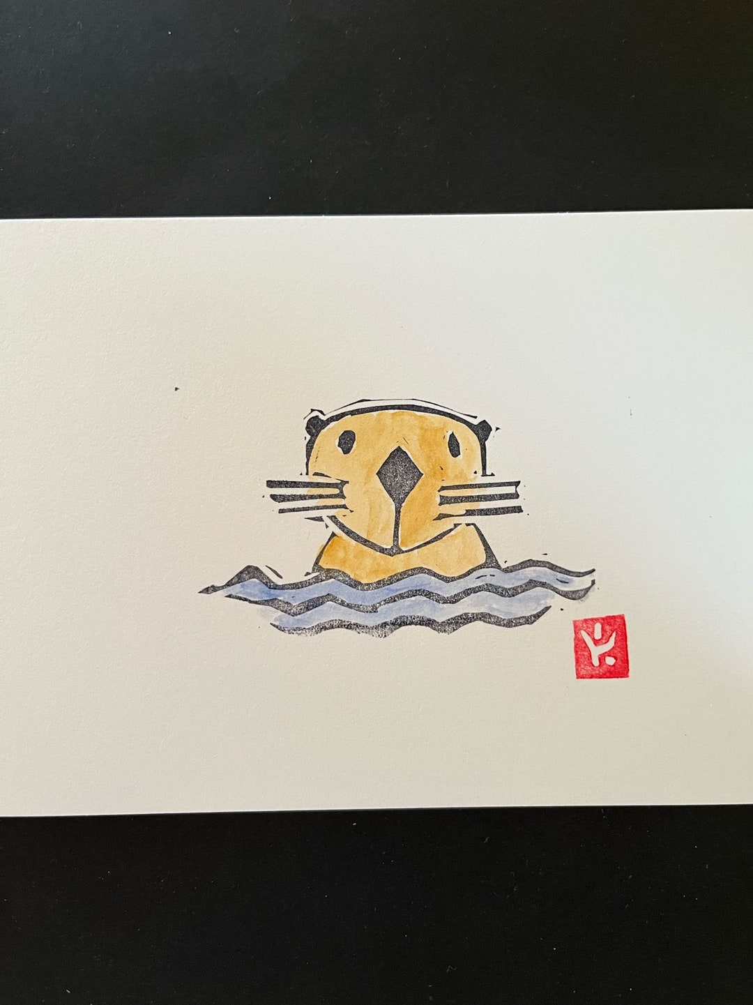 Cute Otter Linocut Print - Etsy