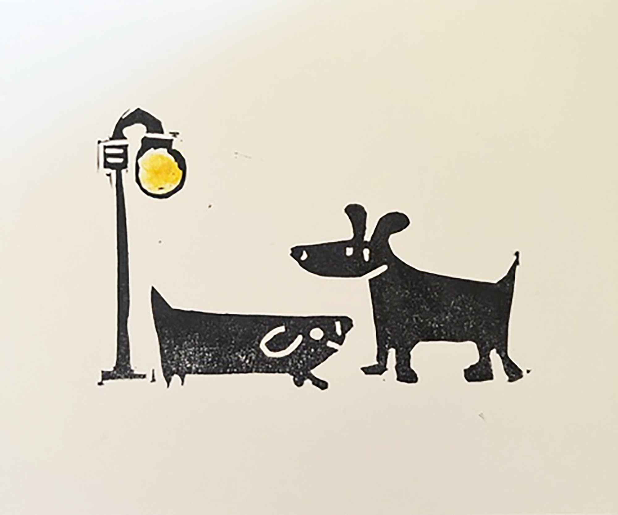 Dogs and Lamppost Linocut Print - Etsy