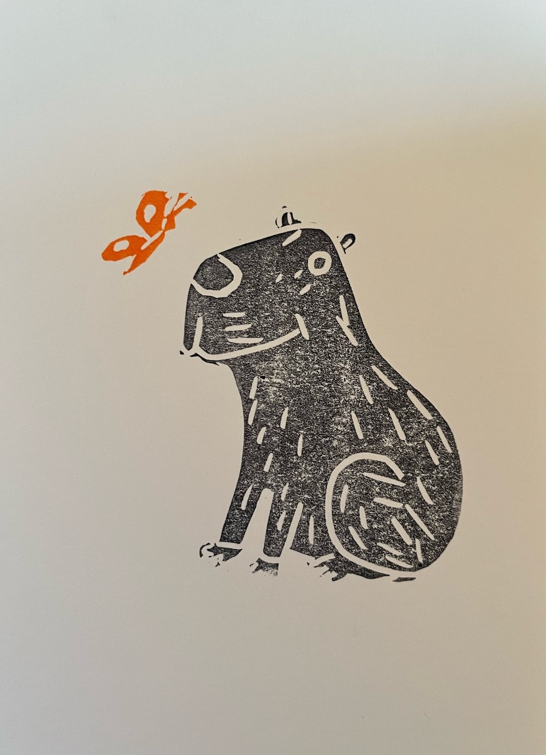 Happy Capybara Print-small Linocut - Etsy