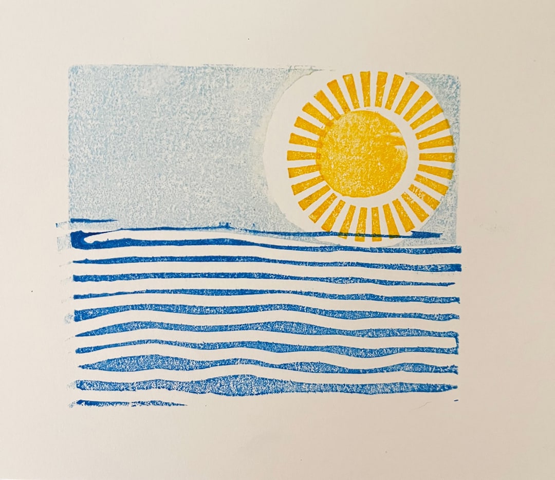 Sun and Sea-hand Carved Small Linocut - Etsy
