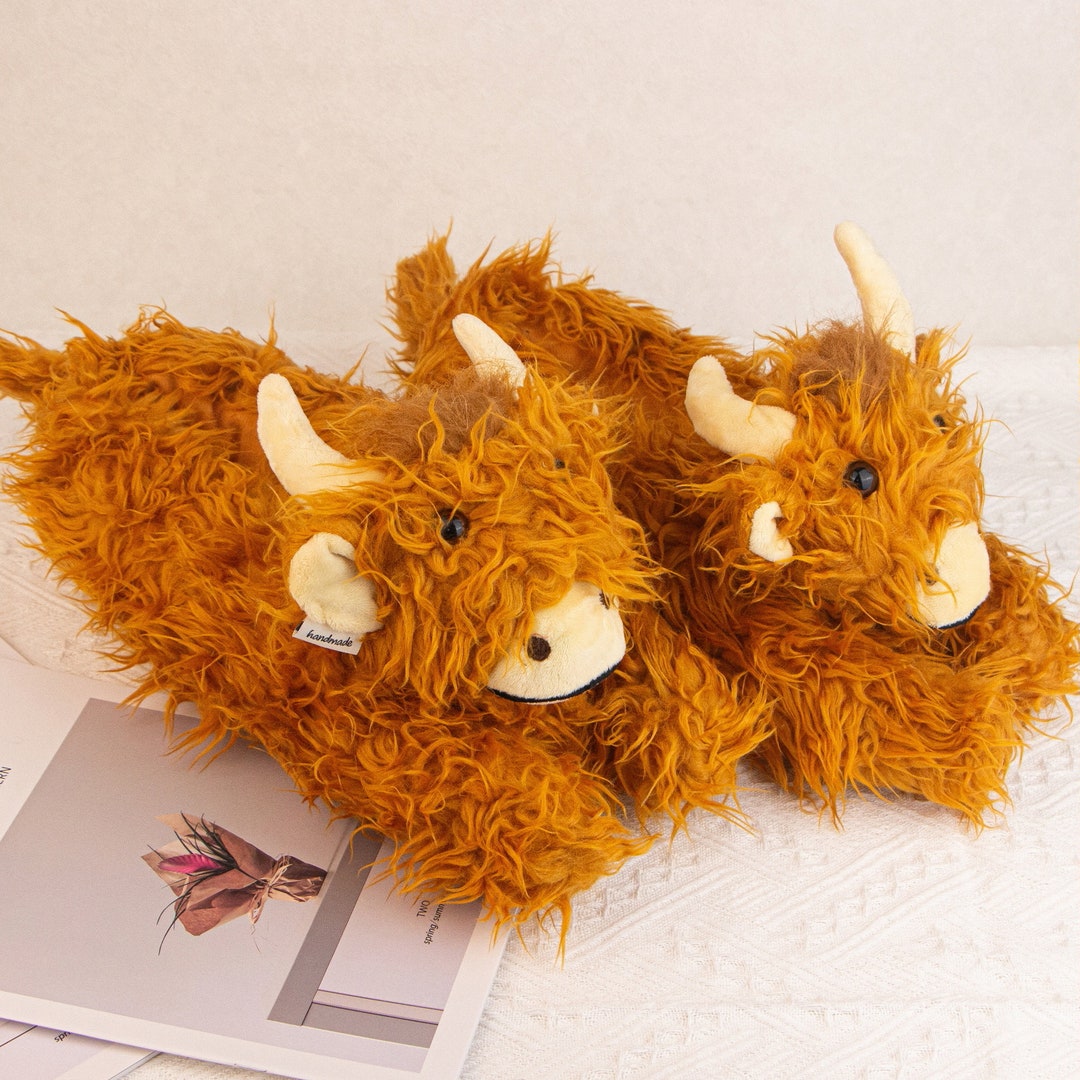 Fluffy Scottish Highland Cow Slippers Customizable Name, Warm & Cozy - Etsy