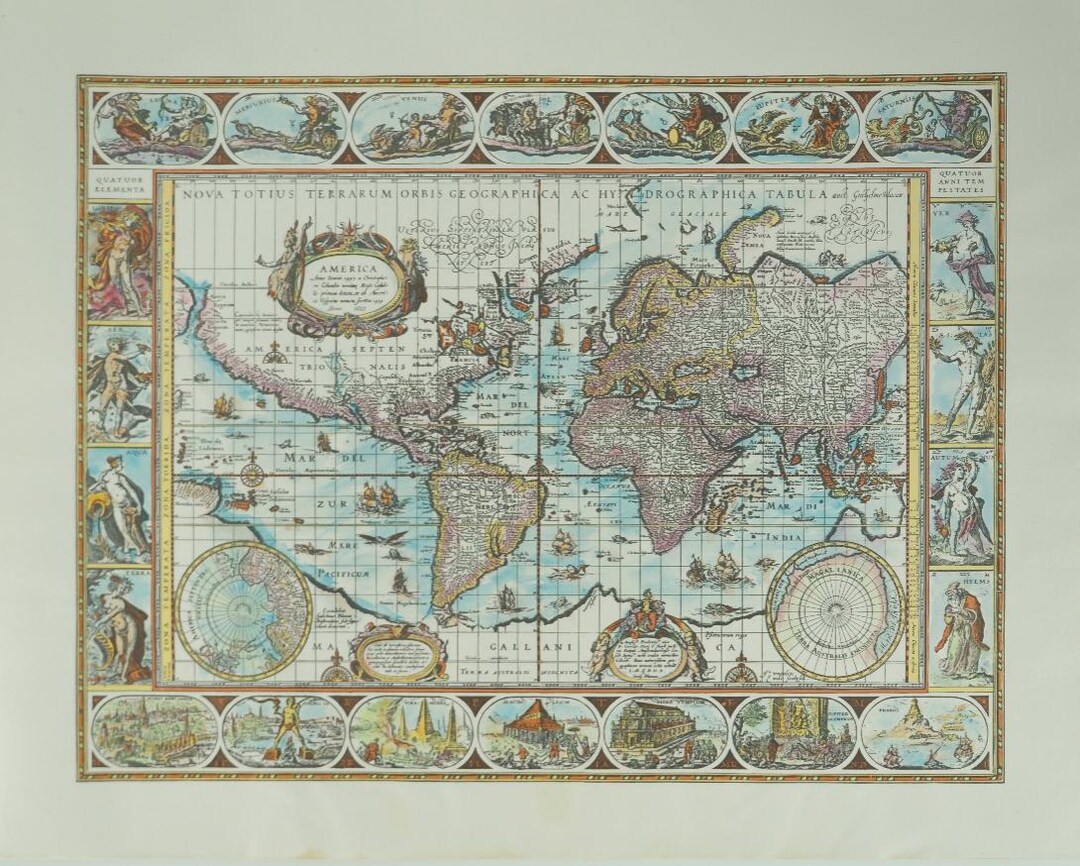 Willem Janszoon BLAEU: World Map in Color - Etsy