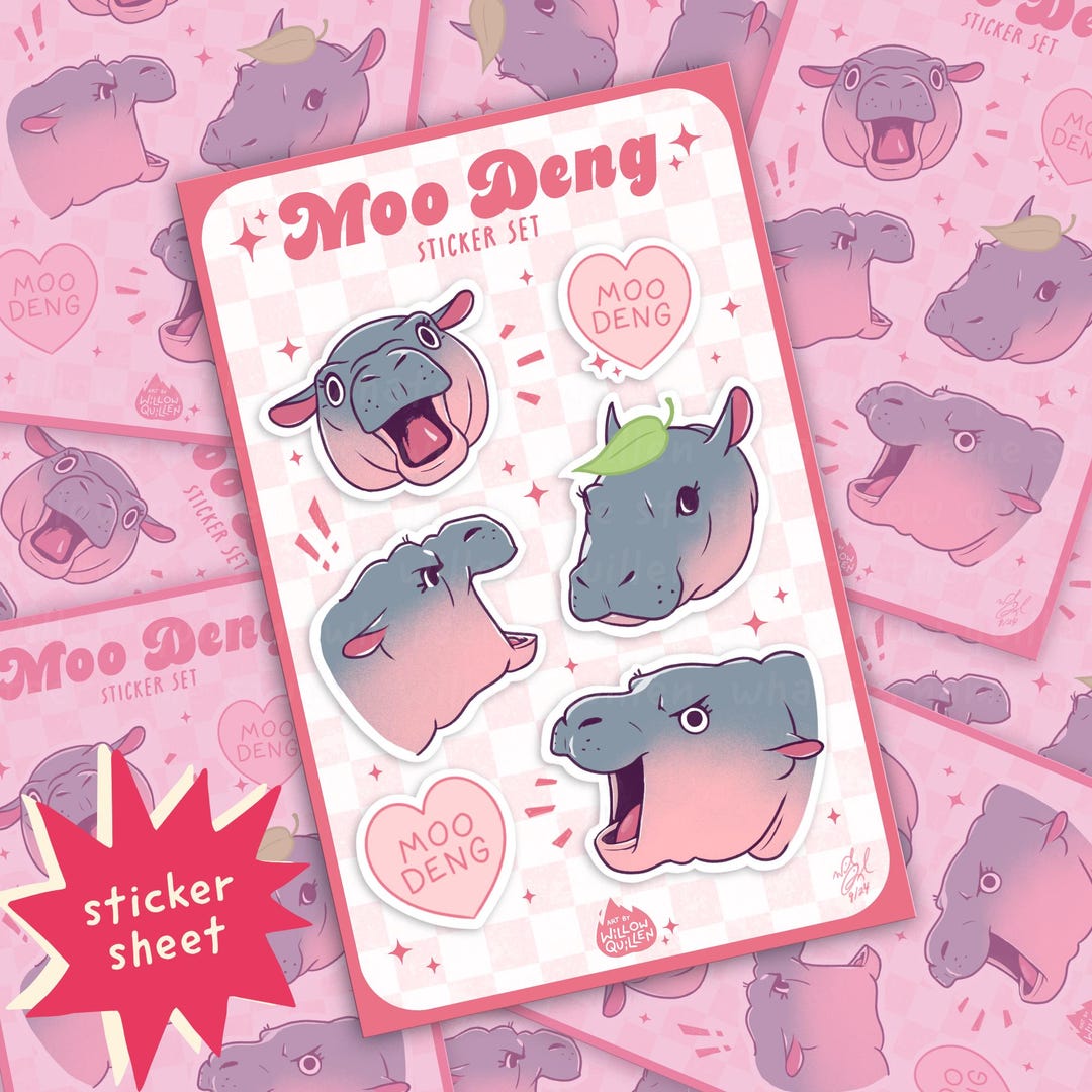 Moo Deng | Kiss Cut Sticker Sheet, Cute Pygmy Hippo, Dishwasher-safe ...
