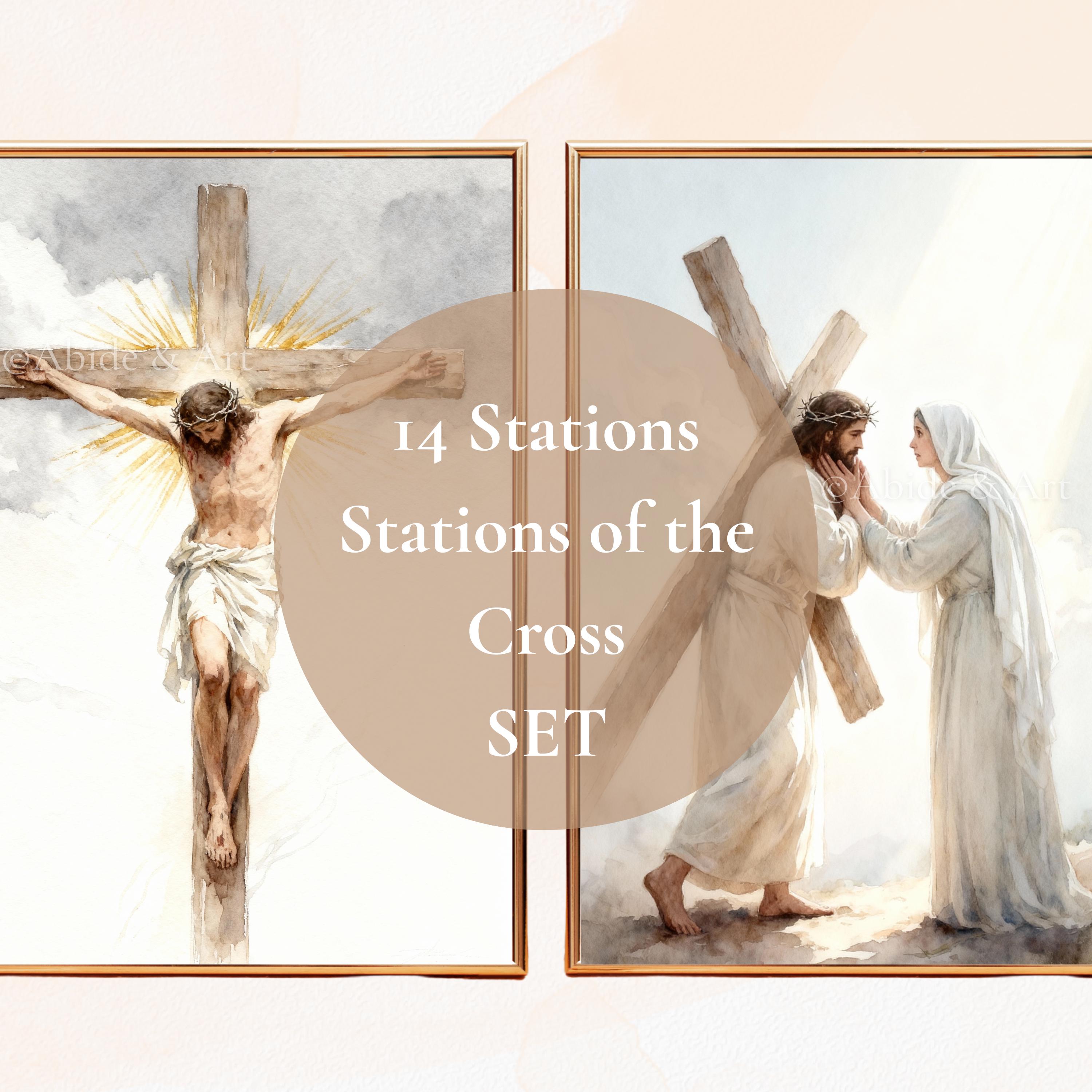 Bundle Stations of the Cross Catholic Wall Art, 14 Piece Printable Lent ...