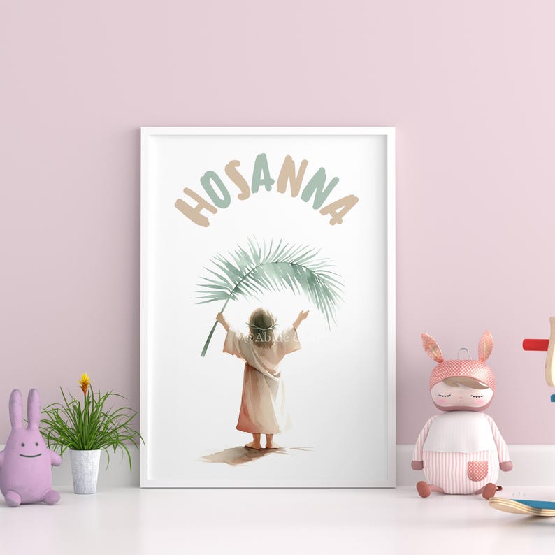Hosanna Children Watercolor Print, Palm Sunday Minimalist Christian Art ...