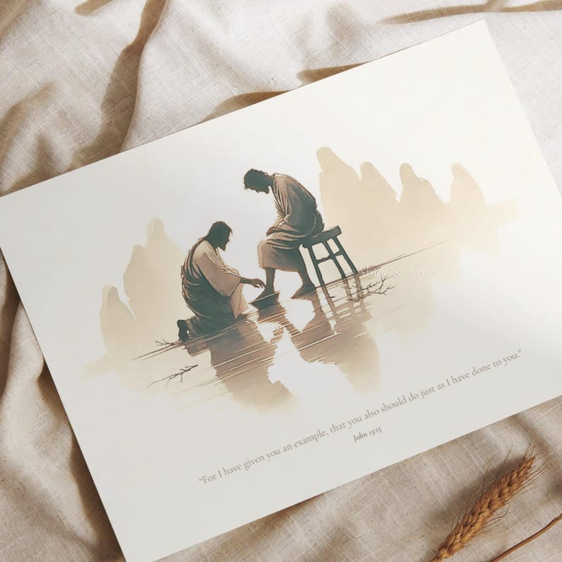 Jesus Washing Feet, Bible Verse Art, Maundy Thursday Christian Wall ...