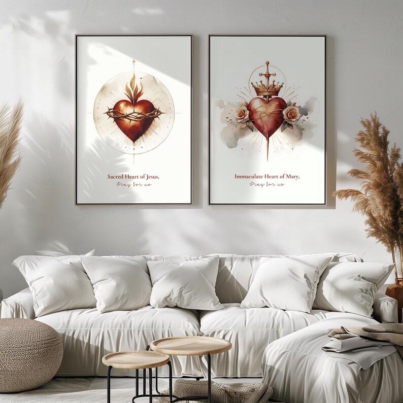 Sacred Heart and Immaculate Heart Set, Jesus & Mary Print Duo, Catholic ...