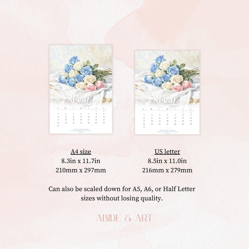 2026 Christian Printable Calendar • Monthly Psalms • Watercolor ...