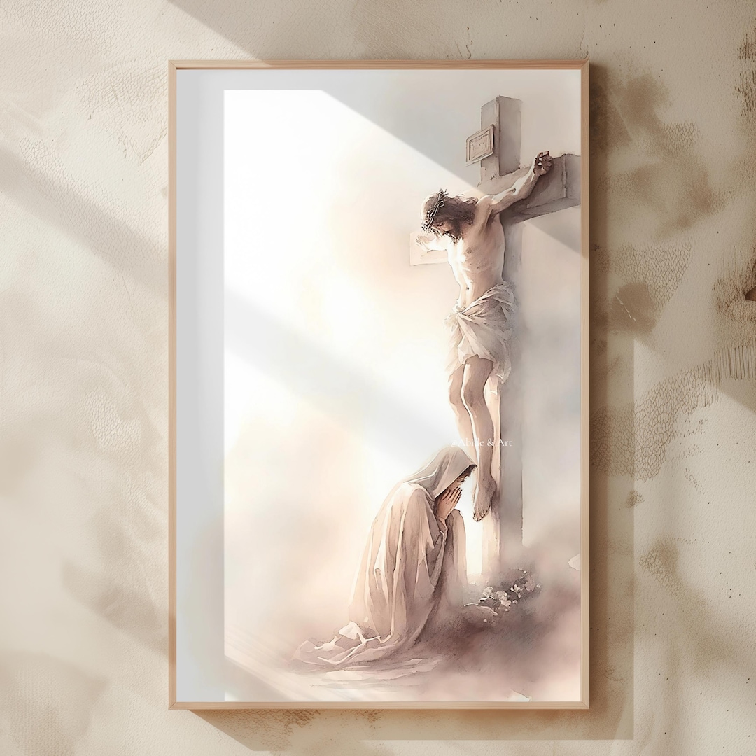 Mary Weeping at the Cross Catholic Good Friday Art, Minimalist ...