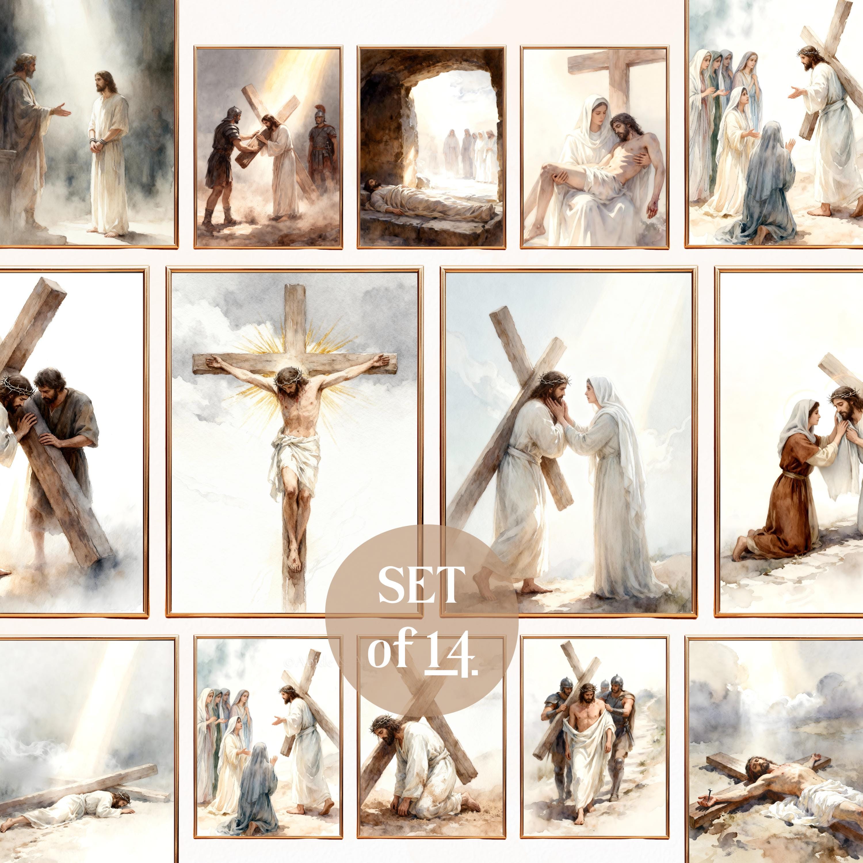 Bundle Stations of the Cross Catholic Wall Art, 14 Piece Printable Lent ...
